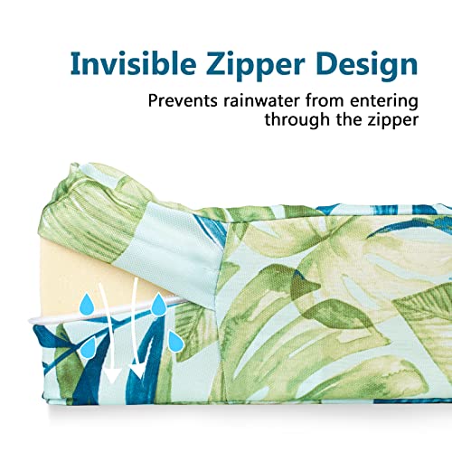 Sunlit Outdoor Cushion Covers, Replacement Cover Only, 4 Pack Waterproof Patio Chair Seat Slipcovers with Zipper and Tie, 24" x 24" x 4", Tropical Leaf, Green