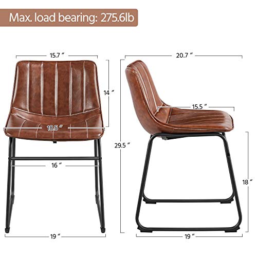 Yaheetech 18" PU Leather Dining Chairs Armless Chairs Indoor/Outdoor Kitchen Dining Room Chairs with Metal Legs Upholstered, Set of 4, Brown