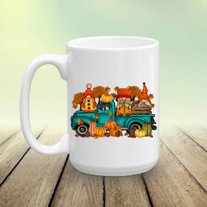 Fall Gnome Teal Truck Sublimation Transfer, Ready to Press, Autumn, Pumpkins, Gnomes, Vintage, Sublimation Transfer, Harvest, Ready to Use (Child x1-6")
