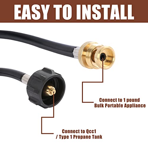 QuliMetal 5 Feet Propane Tank Adapter Hose 1lb to 20lb Converter Replacement for Weber Q Gas Grill, Blackstone Griddle, Tabletop Grill, Buddy Heater, Coleman Stove Camping Converter