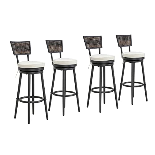 LOKATSE HOME Outdoor Swivel Bar Stools Set of 4 for Pub Kitchen Cafe Patio Bistro, Beige