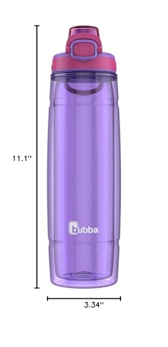 bubba 24 Oz Double-Walled Flo Duo Refresh | Button Lock | Leakproof Lid Water Bottle (3.34 L x 3.34 W x 11.10 H Inches) (Purple)