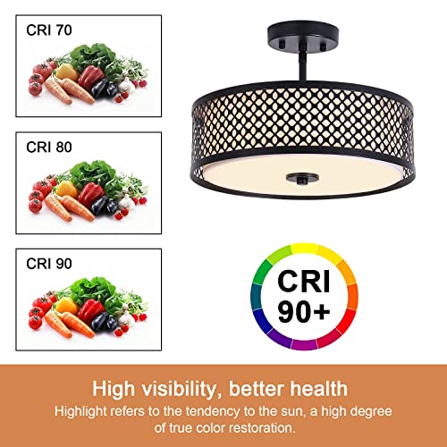 OUVR Industrial Semi Flush Mount Ceiling Light, Modern Close to Ceiling Lamps for Living Room, Bedroom, Dining Room, Kitchen, Hallway, Entry, Foyer