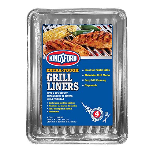 Kingsford Extra Tough Aluminum Grill Liners | Heavy Duty Grill Liners | Disposable Grilling Liners Prevent Food From Falling Through Grill Grates, 4 Count