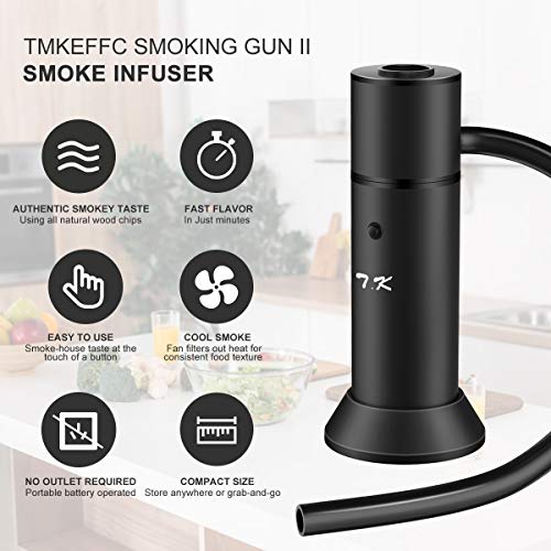 TMKEFFC Smoking Gun Portable Smoker Infuser, Handheld Cocktail Smoke Food Smoker for Meat, Sous Vide, Drinks, Cheese, Cup Cover and Wood Chips Included, Black