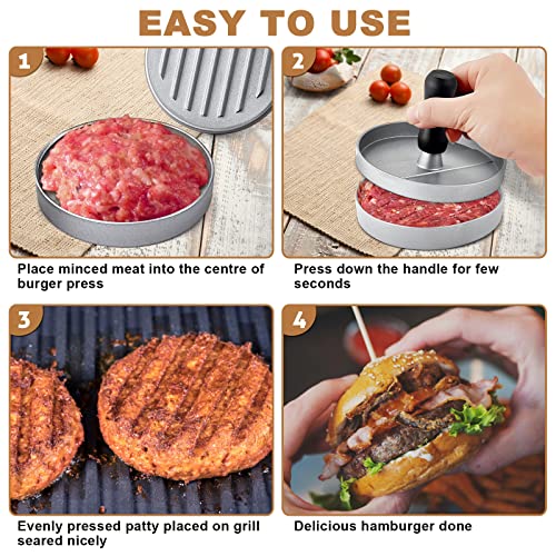 Leonyo 2 Pack Hamburger Press Patty Maker with 240Pcs Wax Patty Papers, 4.6" Aluminum Non-Stick Burger Patty Press Mold, Griddle Round Hamburger Patty Maker for Beef Veggie BBQ Grilling, Silver
