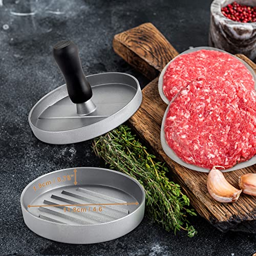 Leonyo 2 Pack Hamburger Press Patty Maker with 240Pcs Wax Patty Papers, 4.6" Aluminum Non-Stick Burger Patty Press Mold, Griddle Round Hamburger Patty Maker for Beef Veggie BBQ Grilling, Silver