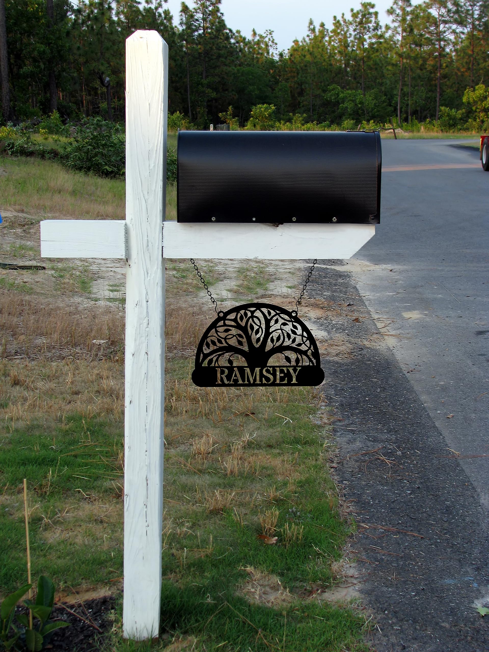 Personalized Tree of Life Hanging Metal Sign - Garden Flag Hanging Sign with Last Name - Custom Hanging Sign on Optional Adjustable 34-50" Pole for Outdoors Porch, Driveway