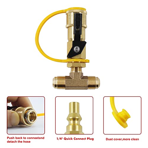MENSI 1/4" Tee Splitter Universal Quick Disconnect Connect Fittings Adapter Key for RV Motorhomes Exits 3/8" Male Flare Threads Hook Grills