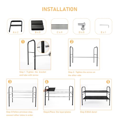 POJORY 2 Piece Expandable Height/Length Under Sink Organizers and Storage, 2 Tier Cabinet Shelf Organizer with 8 Detachable Panels for Under Kitchen Bathroom Sink Organizers and Storage,Black