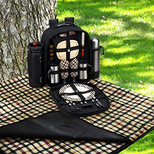 Picnic at Ascot Original Equipped 2 Person Picnic Backpack with Coffee Service, Cooler & Insulated Wine Holder - Designed & Assembled in the USA