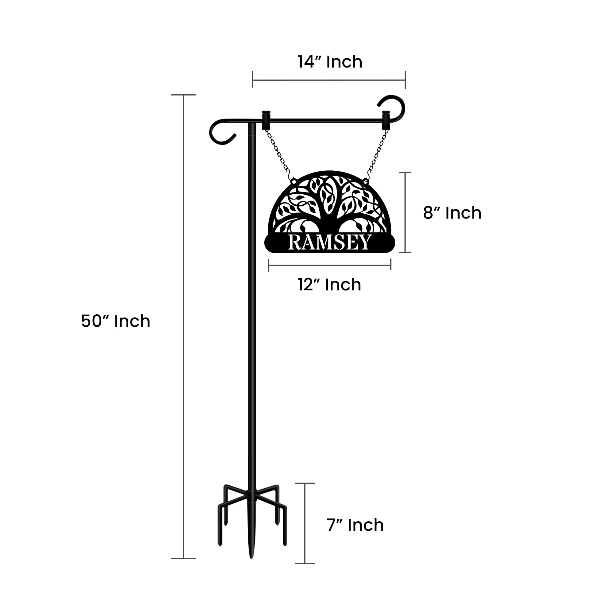 Personalized Tree of Life Hanging Metal Sign - Garden Flag Hanging Sign with Last Name - Custom Hanging Sign on Optional Adjustable 34-50" Pole for Outdoors Porch, Driveway