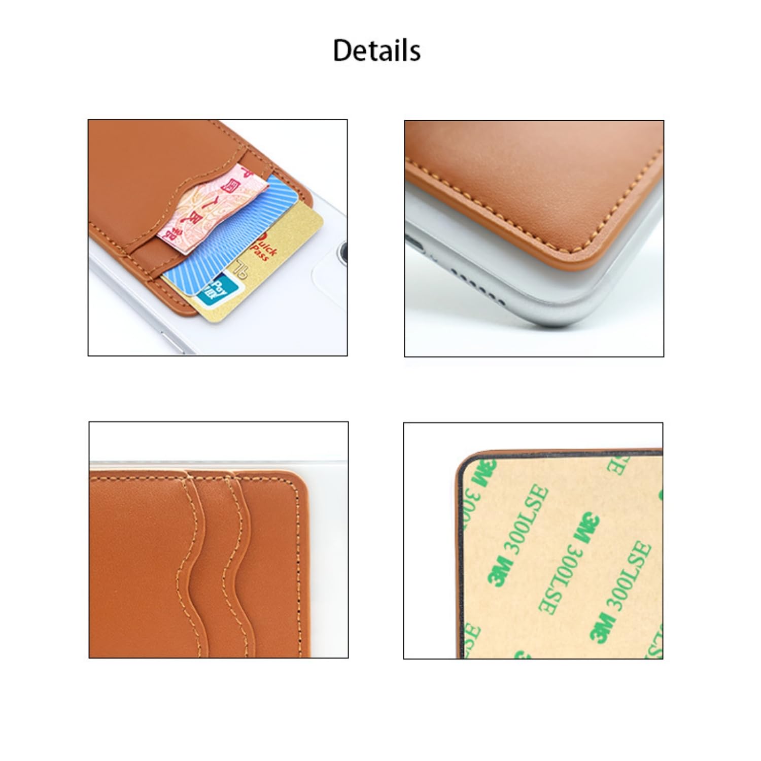 Phone Card Holder for Back of Phone, Leather Phone Wallet Stick On for iPhone and Samsung Smartphones, Credit Card Holder Phone Case Compatible with iPhone, Android Cell Phone (2Pack Black)