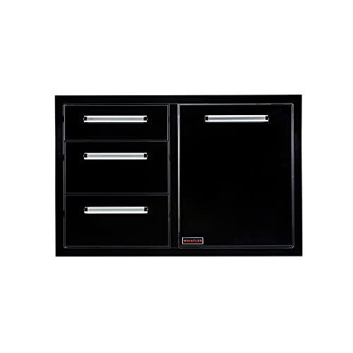 WHISTLER Outdoor Kitchen Triple Drawers and Trash Can Combo for Outdoor Kitchen BBQ Grill Island,33ร22ร22 inches,Black