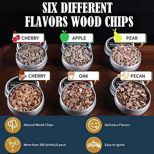 2023 New Cocktail Smoker Kit,Whiskey Bourbon Drink Smoker Kit with Torch (No Butane),6 Wood Chips Flavors Old Fashioned Smoker Kit Gift for Men,Husband,Father