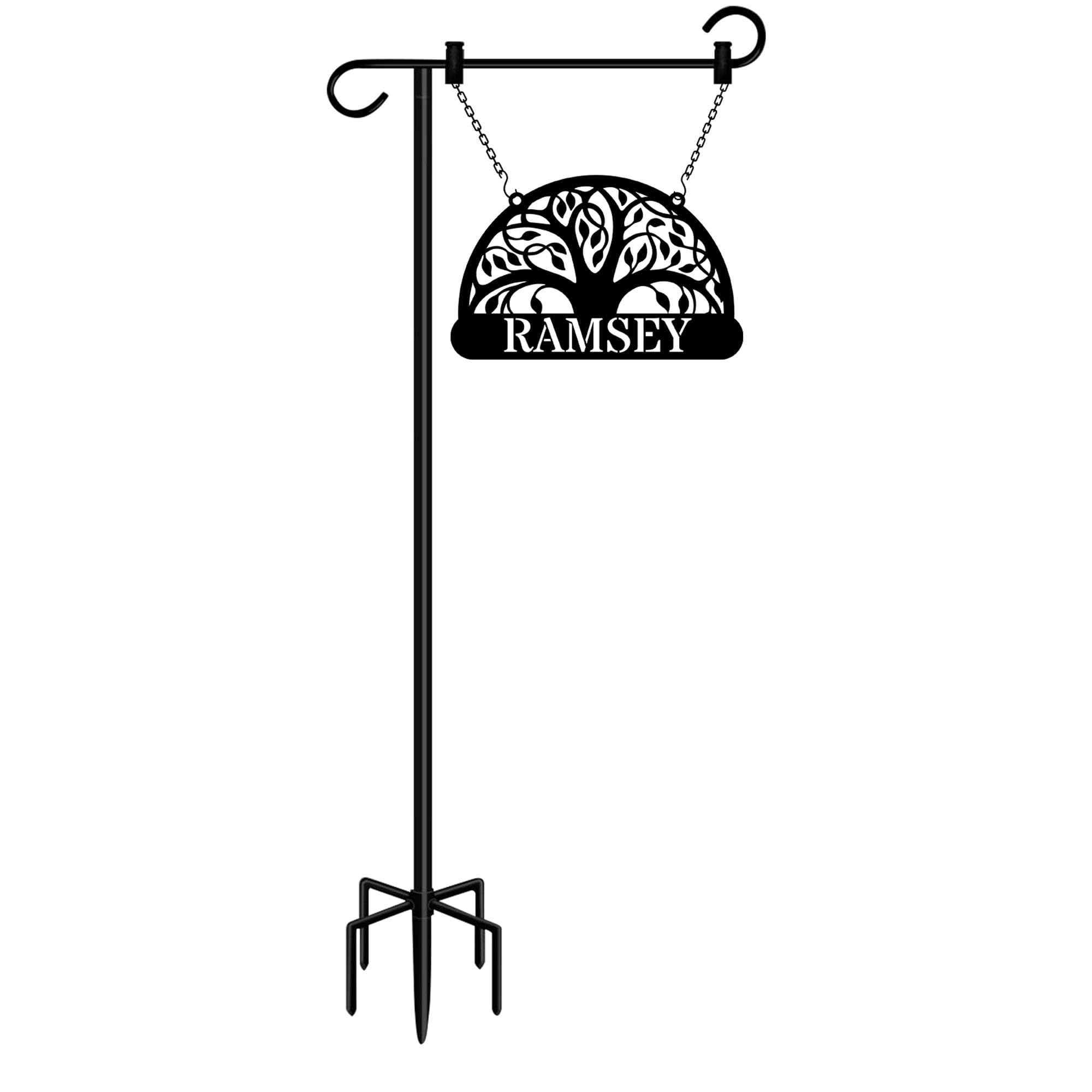 Personalized Tree of Life Hanging Metal Sign - Garden Flag Hanging Sign with Last Name - Custom Hanging Sign on Optional Adjustable 34-50" Pole for Outdoors Porch, Driveway
