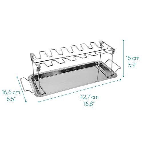 Navaris Stainless Steel Chicken Leg & Wing Rack - 14 Slot Roaster Stand for Chicken Legs, Wings, Drumstick with Drip Tray for Smoker Grill or Oven