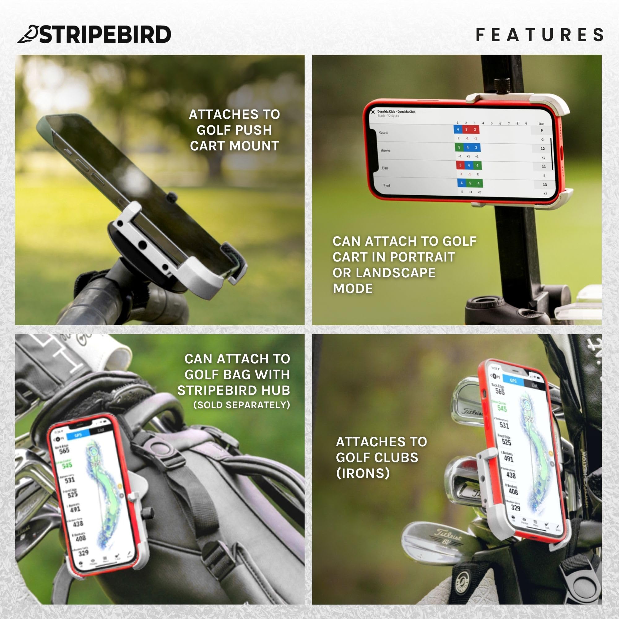 Stripebird Golf Magnetic Phone Holder (White), Universal Compatibility, No Installation Required