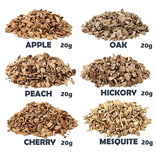 MOEYURO Wood Chips for Smoker 6 Pack Smoker Wood Chips Include Cherry Hickory Oak Apple Peach Mesquite 20g Each Smoker Chips for Cocktail Mens Gifts