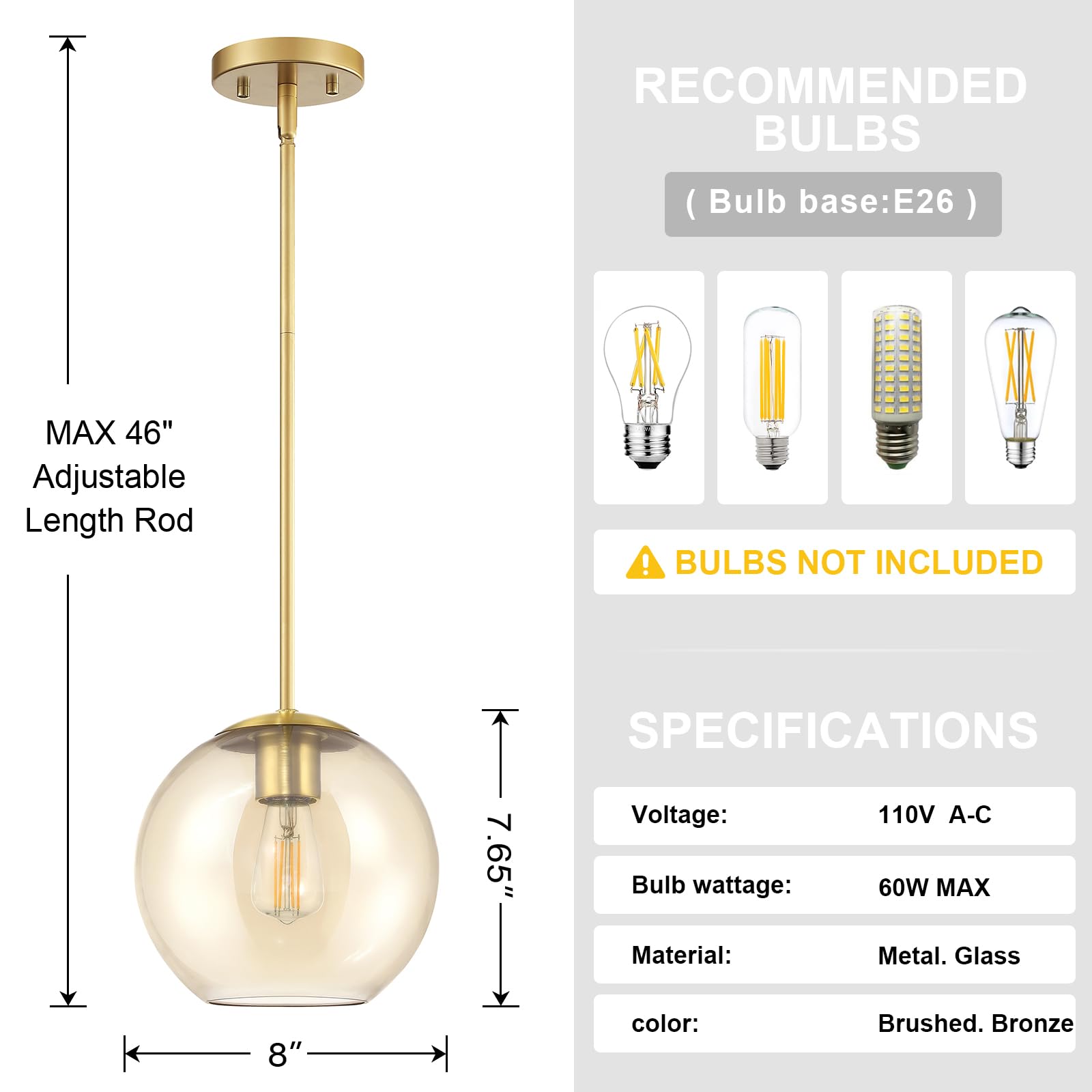 1 Light 8" Glass Kitchen Island Mini Semi Flush Mount Ceiling Light,Chandelier Ancient Amber Glass Shade Chrome Finish for Living Room Dining Room Bedroom Over Sink