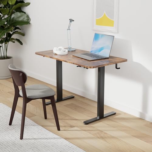 Our Modern Space Height Adjustable 44 Inches MANUAL Standing Desk - Ultra Durable Home Office Large Rectangular Computer or Laptop Sit Stand Workstation Table - 44 x 24 inches - RUSTIC