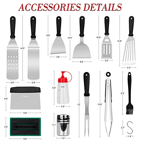 Tksrn Griddle Accessories Kit, 30 Pcs Flat Top Grill Tools Set for Blackstone and Camping Cooking Chef, BBQ Grill Accessories with Metal Burger Spatulas Scraper, Egg Rings, Carry Bag