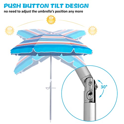 Funsite 6.5ft Beach Umbrellas for Sand, Portable UV 50+ Beach Umbrella with Heavy Duty Anchor, Protection with Tilt & Aluminum Pole, Umbrella Patio with Carry Bag, Orange