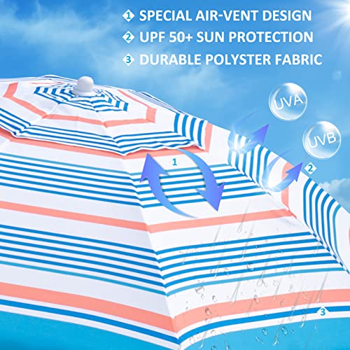 Funsite 6.5ft Beach Umbrellas for Sand, Portable UV 50+ Beach Umbrella with Heavy Duty Anchor, Protection with Tilt & Aluminum Pole, Umbrella Patio with Carry Bag, Orange