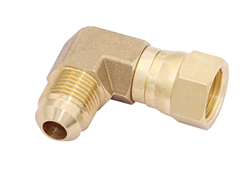 90 Degree Elbow Connector Coupling Adapter for Fire Pit,BBQ Grills and Olympian Wave Heater Brass Tube Fitting, Replacement for Camco 57633 (3/8" female swivel flare x 3/8" male flare)