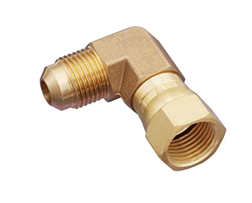 90 Degree Elbow Connector Coupling Adapter for Fire Pit,BBQ Grills and Olympian Wave Heater Brass Tube Fitting, Replacement for Camco 57633 (3/8" female swivel flare x 3/8" male flare)