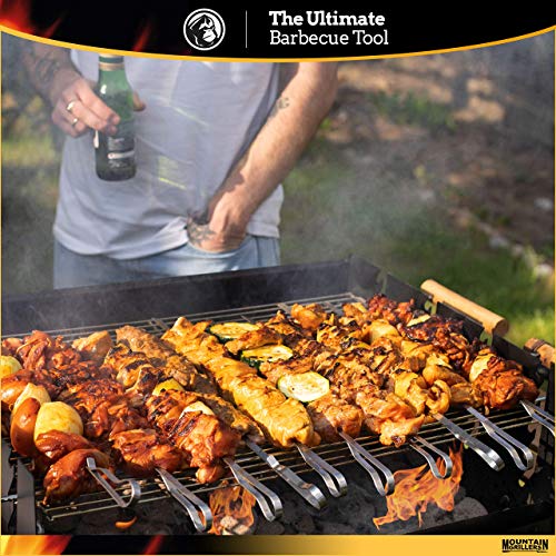 BBQ Grilling Kabob Skewers - 17β Stainless Steel - Long Reusable Flat Metal - Barbecue Shish Kebab Sticks β Set of 10 w/ Handy Storage Bag