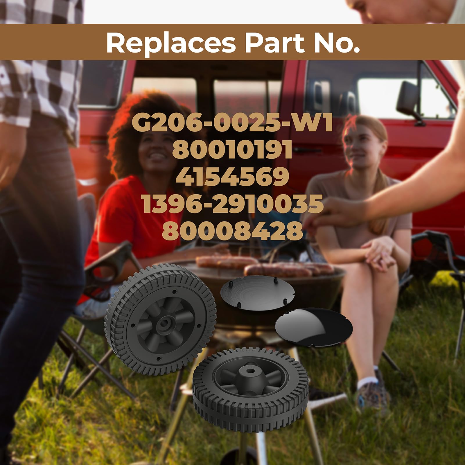 BiLLNE 2 Pack 6 Inch BBQ Grill Wheels Replacement for Charbroil Kenmore 80008428 4154569 BBQ Grill Plastic Grill Wheels G206-0025-W1Add Protective Cover Black