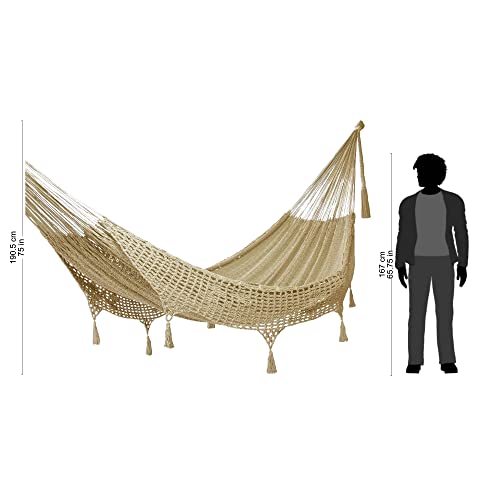 NOVICA Handmade Double Cotton Hammock Hand-Woven in Grey with Thick Tassels, Ideal for Camping and Outdoor Relaxation - 150" L with Hanging Accessories Included, Mirage in Grey'