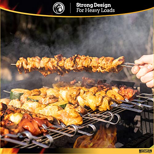 BBQ Grilling Kabob Skewers - 17β Stainless Steel - Long Reusable Flat Metal - Barbecue Shish Kebab Sticks β Set of 10 w/ Handy Storage Bag