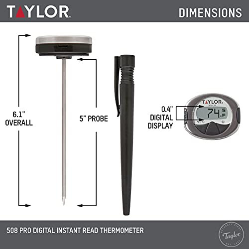Taylor Pro Dot Matrix Display Oval Instant Read Digital Meat Food Grill BBQ Cooking Kitchen Thermometer, Won't Roll Off Counters, Stainless Steel