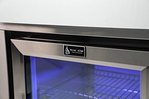 Mont Alpi MAF 2.7 Cubic Ft Outdoor Rated Glass Door Compact Temperature Adjustable Lockable Refrigerator Beverage & Wine Cooler Module w/ 3 Adjustable Racks + Blue LED Lighting