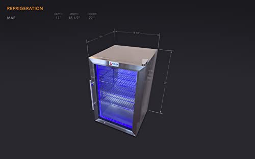 Mont Alpi MAF 2.7 Cubic Ft Outdoor Rated Glass Door Compact Temperature Adjustable Lockable Refrigerator Beverage & Wine Cooler Module w/ 3 Adjustable Racks + Blue LED Lighting