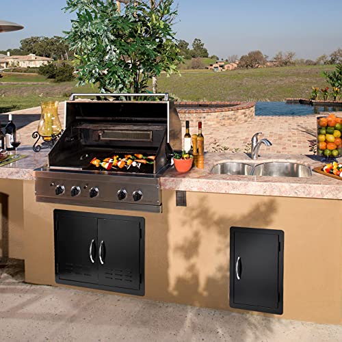 Stanbroil BBQ Access Door - 17W x 23H Inch Wall Construction Flush Mount Single Vertical Door for Outdoor Kitchen, BBQ Island, Grilling Station, Outside Cabinet - Black