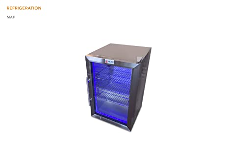 Mont Alpi MAF 2.7 Cubic Ft Outdoor Rated Glass Door Compact Temperature Adjustable Lockable Refrigerator Beverage & Wine Cooler Module w/ 3 Adjustable Racks + Blue LED Lighting
