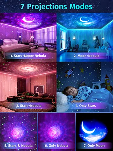 One Fire Galaxy Projector Starlight Projector Moon Projector, 48 Light Modes+Rotating Star Projector Galaxy Light Projector for Bedroom, Bluetooth Starry Night Light Projector,Charisma Gifts for Kids