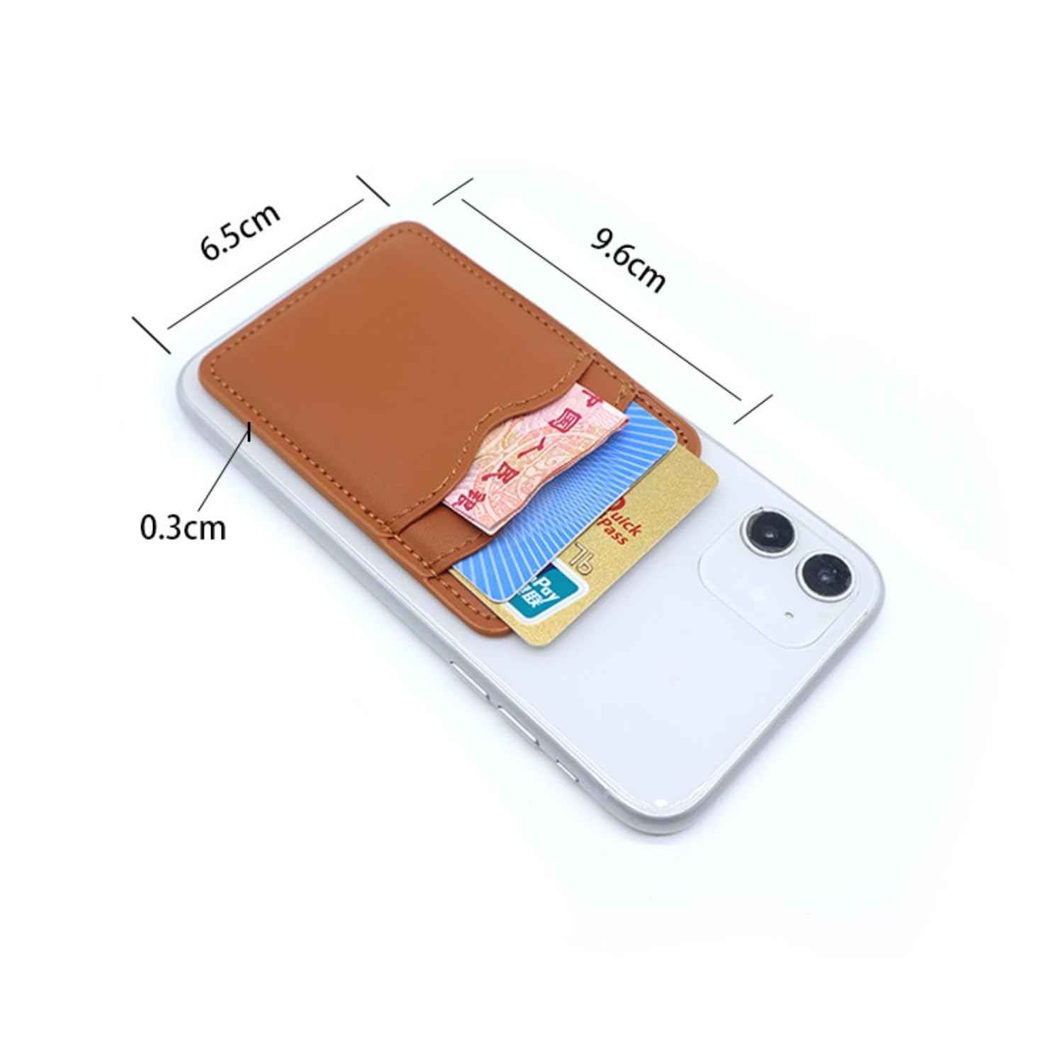 Phone Card Holder for Back of Phone, Leather Phone Wallet Stick On for iPhone and Samsung Smartphones, Credit Card Holder Phone Case Compatible with iPhone, Android Cell Phone (2Pack Black)