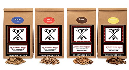 Jax Smok'in Tinder Premium BBQ Wood Chips for Smoking and Grilling Variety Pack, 4 of Our Most Popular Medium Sized Wood Chip Packs 2.90 Liter Bags (1 lb each) USA (Apple, Pecan, Hickory, Mesquite)