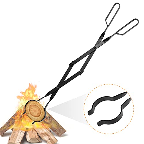 Uten Fire Tongs 26ā Long Heavy Duty Fireplace Log Tongs Indoor Fire Tools Log Grabber Cast Iron Fire Pits Accessories for Outdoor Stove Long Logs Tweezers Firewood Tongs Campfire Tongs