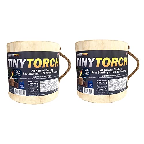 TimberTote Mighty Tiny Torch Small One Log Campfire Camping Cooking Camp Fire Wood Log with Fire Start Stick (2 Pack)
