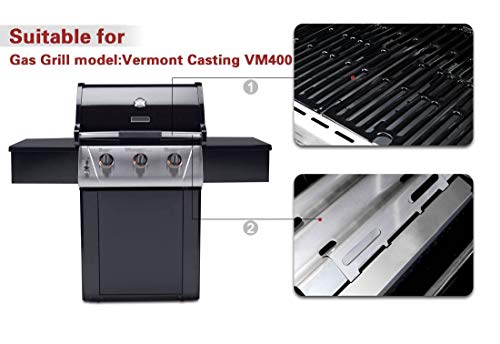 Hisencn 3pack Stainless Heat Plate Shield Tent BBQ Burner Cover Flame Tamer Deflector Diffuser Replacement Parts for Vermont Castings VM400, Jenn-Air JA460, JA580 Gas Grill Models 14 1/2 x 7 1/4 inch