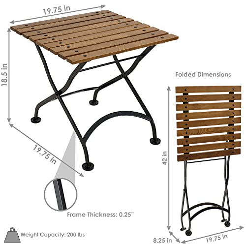 Sunnydaze European Chestnut Wood Folding Square Side Table - Small Indoor/Outdoor Table - Ideal for Patio, Balcony or Living Spaces - 20-Inch Square - Brown