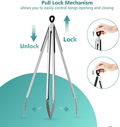 Grill Tongs, 17 Inch Extra Long Kitchen Tongs, Premium Stainless Steel Tongs for Cooking, Grilling, Barbecue/BBQ, Buffet (17" 2PCS)