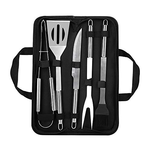 Piduules 5Pcs BBQ Grill Accessories Set, Multifunctional Stainless Steel Barbecue Tools Set in Case for Outdoor Picnic, Camping, Smoking, Grilling