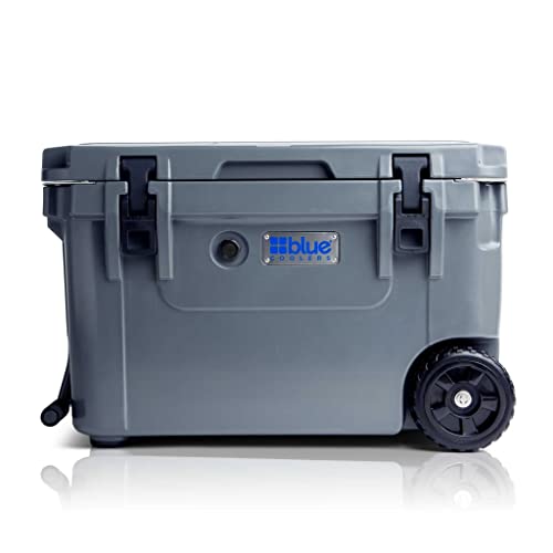 Blue Coolers Ice Vault â 60 Quart Roto-Molded Ice Cooler with Wheels | Large Ice Chest Holds Ice up to 10 Days | Charcoal Gray