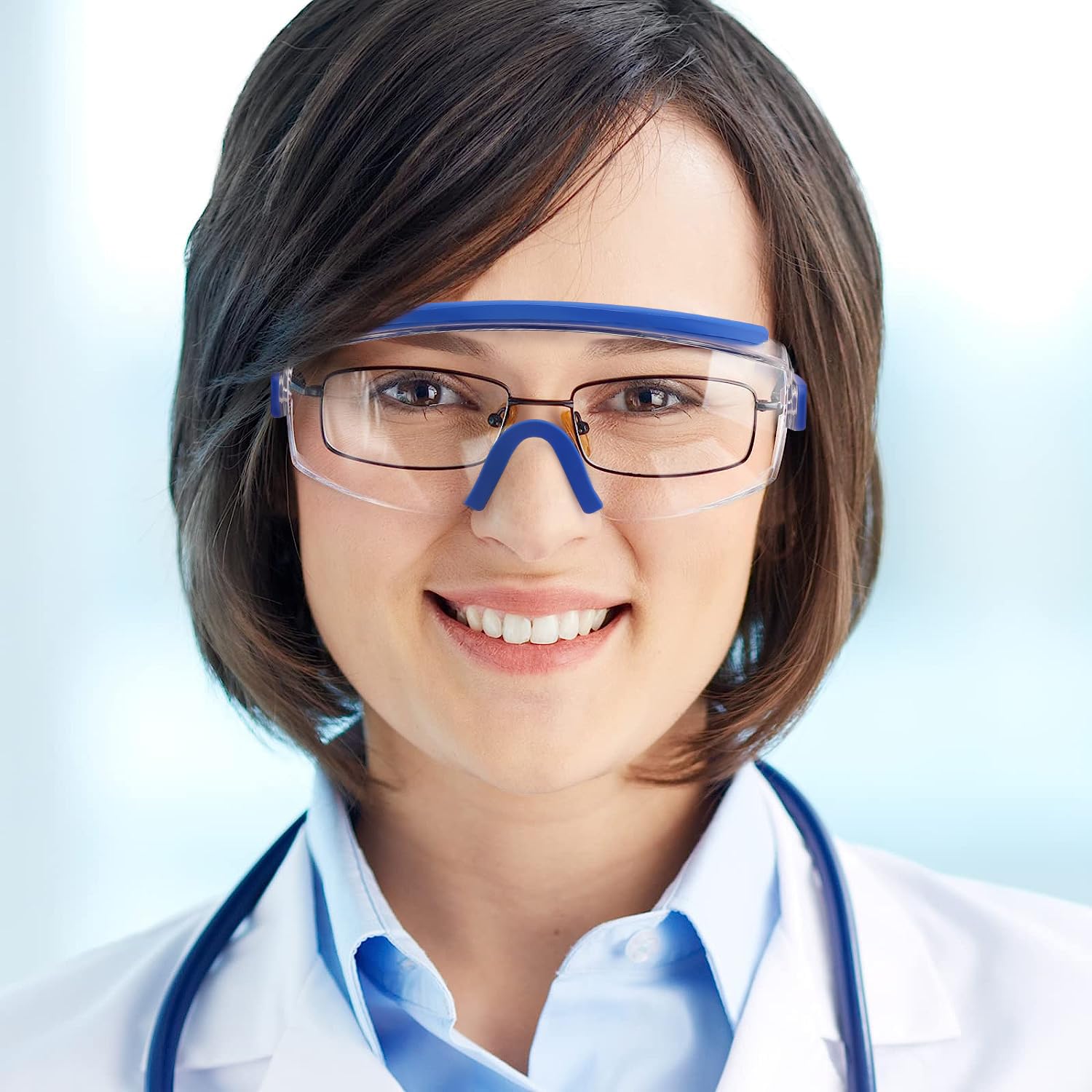 WEYMENG Safety Glasses Over Eyeglasses Anti Fog Safety Goggles Protective Glasses With Adjustable Frame For Men Women (Aquamarine)